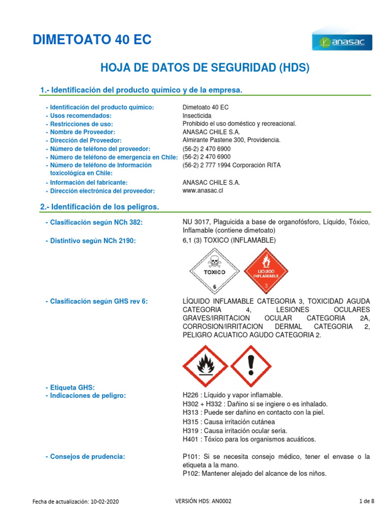 Dimetoato 40 Ec - HDS 2 | PDF