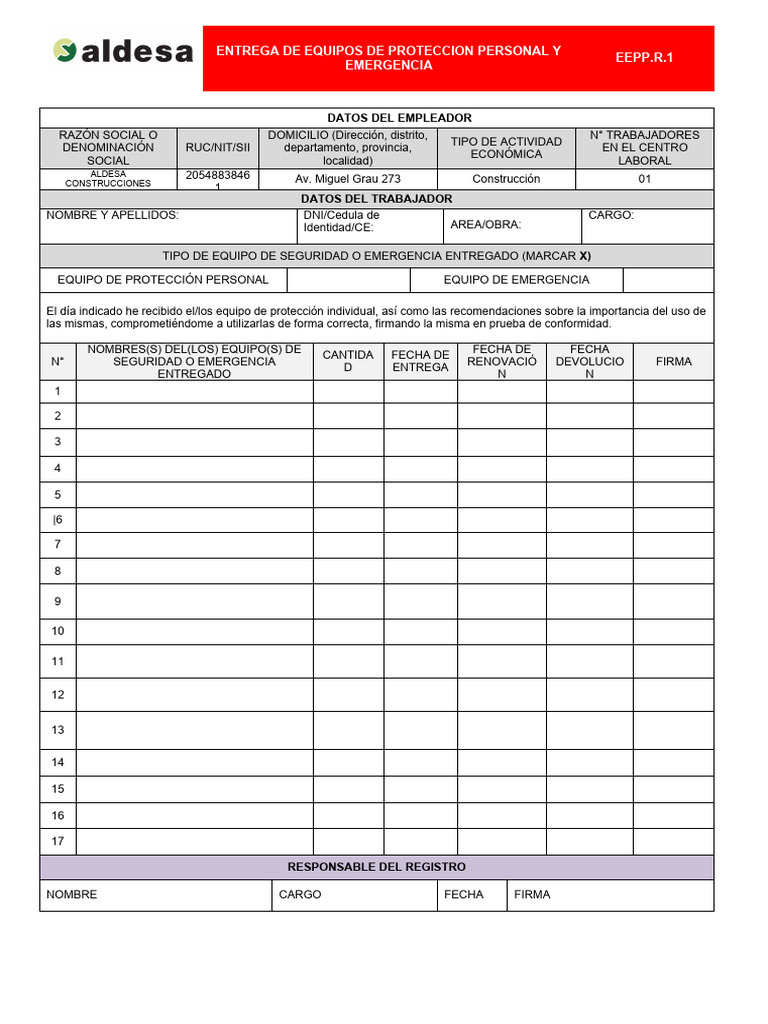 Kardex de Entrega de EPP | PDF