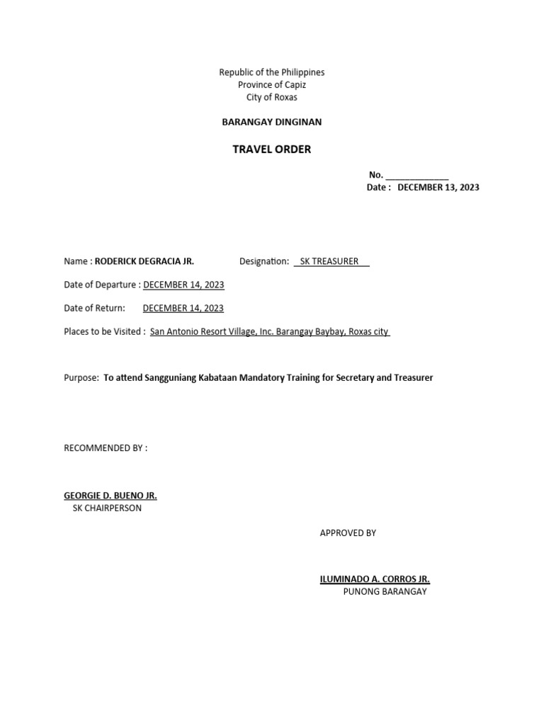 Travel Order | PDF
