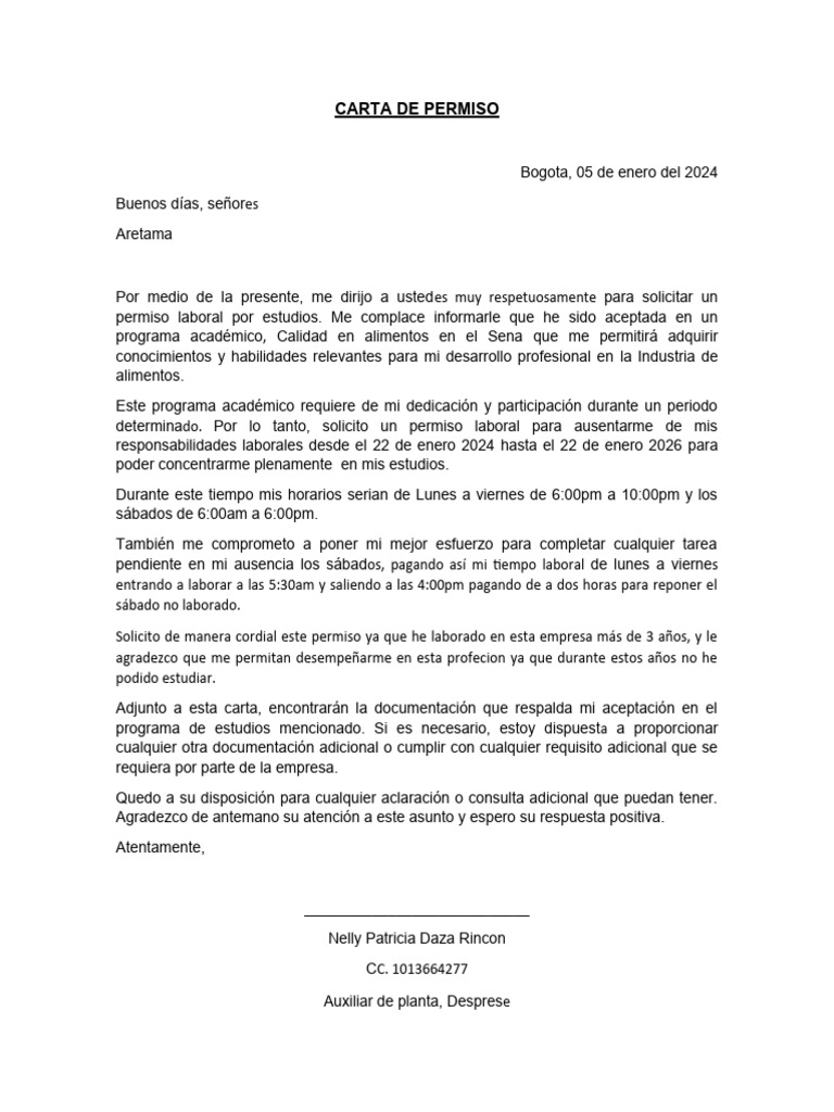 Carta de Permiso Laboral Por Estudios | PDF