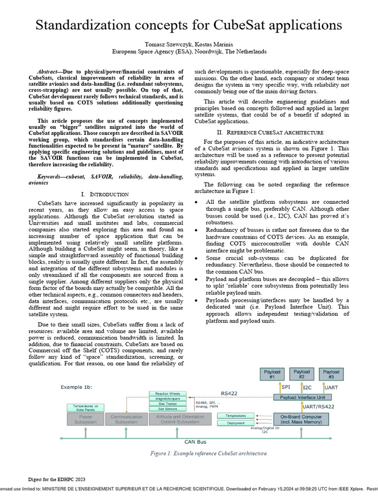 Standardization Concepts For CubeSat Applications | PDF | Reliability Engineering | Interface ...