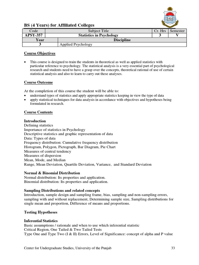 Statistics in Psychology Course Overview | PDF | Statistics | Research ...