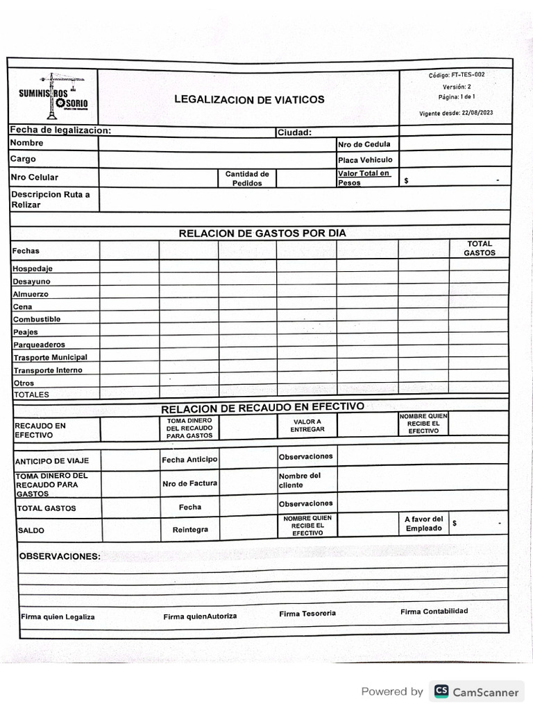 Formato Viaticos 2023 | PDF
