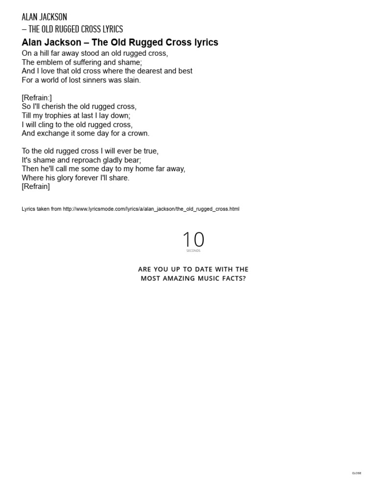 Alan Jackson's Old Rugged Cross Lyrics | PDF