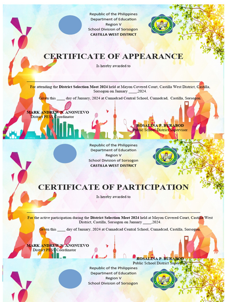 District Meet Certificate | PDF | Southeast Asia | Social Institutions