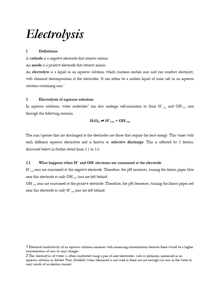 4.2 Electrolysis | PDF | Electrochemistry | Anode