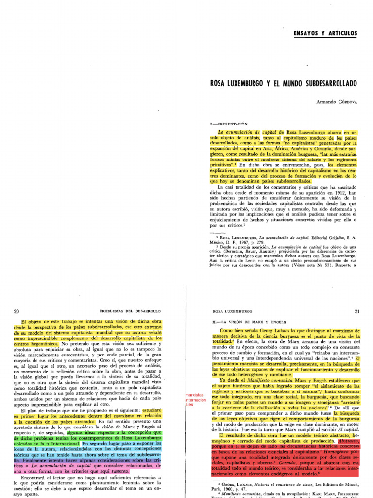Arnaldo Córdova. Rosa Luxemburgo y El Mundo Subdesarrollado | PDF ...