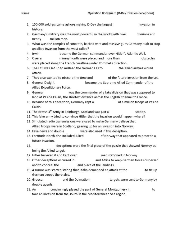 Operation Bodyguard Questions | PDF | Military | 2nd Millennium Conflicts