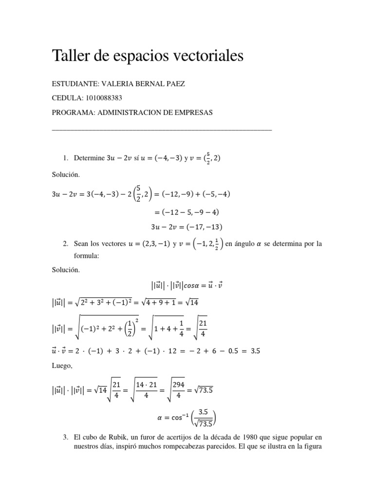 Taller de Espacios Vectoriales | PDF | Espacio vectorial | Geometría euclidiana