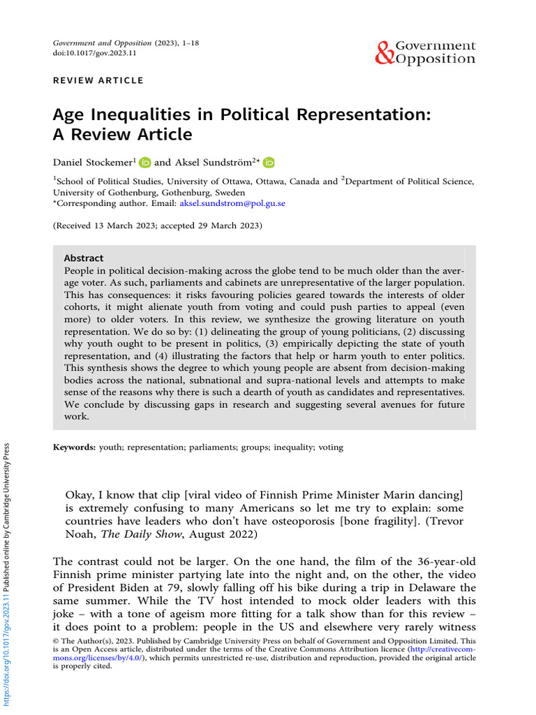 Age Inequalities in Political Representation A Review Article | PDF ...