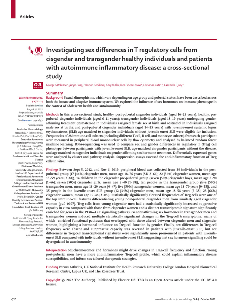 Investigating Sex Differences In T Regulatory Cells From Pdf