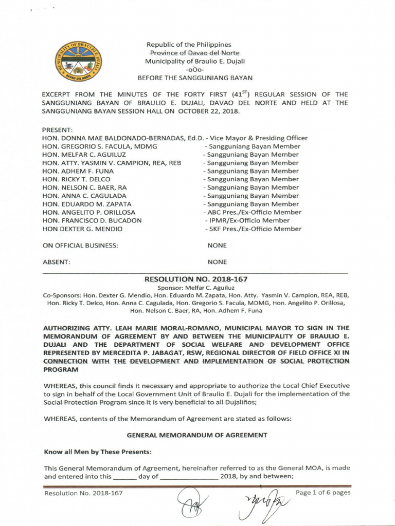 2018 167 MOA With DSWD Implementation of Social Protection Program | PDF