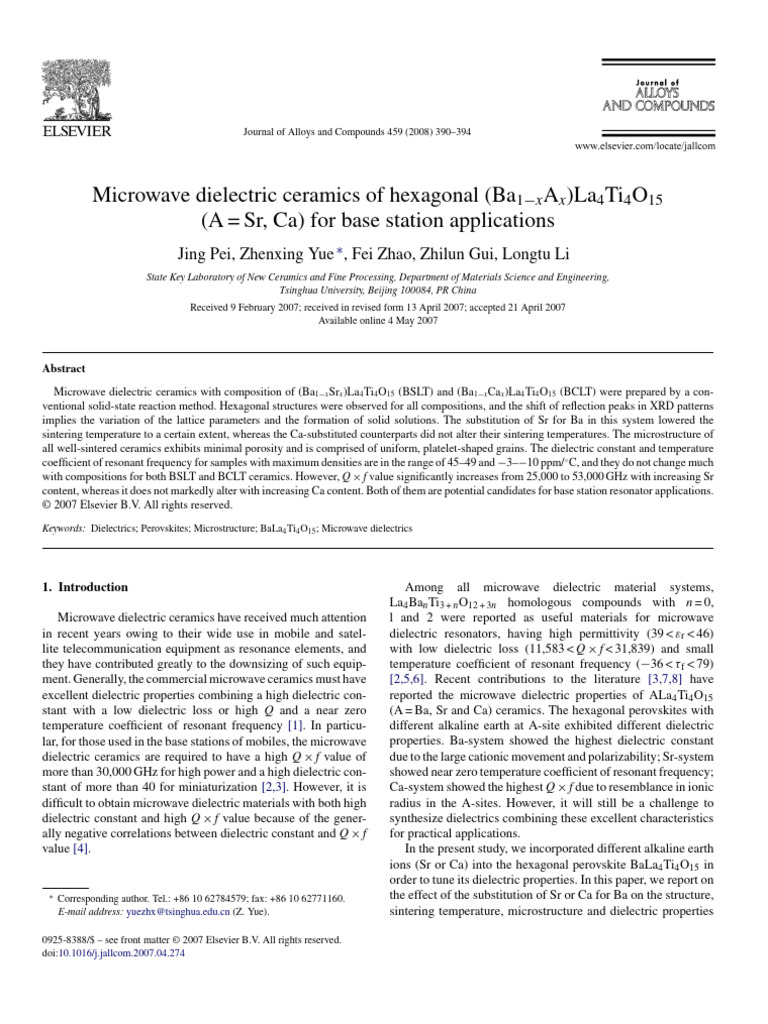 Microwave Dielectric Ceramics for Base Stations | PDF | Sintering ...