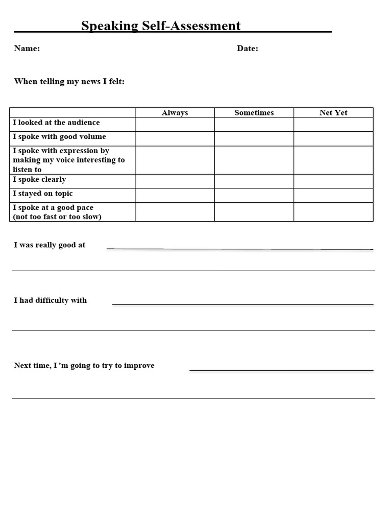 Speaking Self Assessment | PDF | Career & Growth | Language Arts ...
