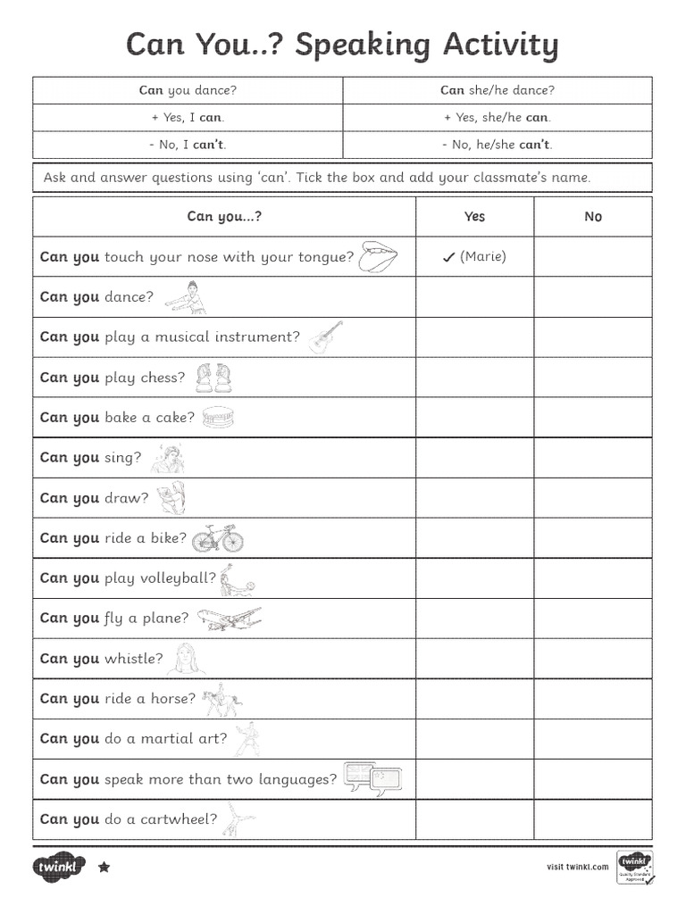 t2 e 41813c Tefl Esl Can You Speaking Differentiated Activity Sheet ...