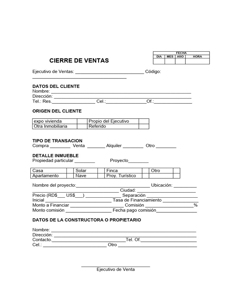 Formulario Cierre de Ventas | PDF