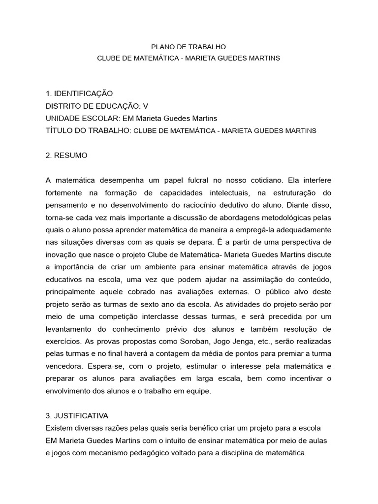 Plano de Trabalho-1 | PDF | Aprendizado | Pedagogia