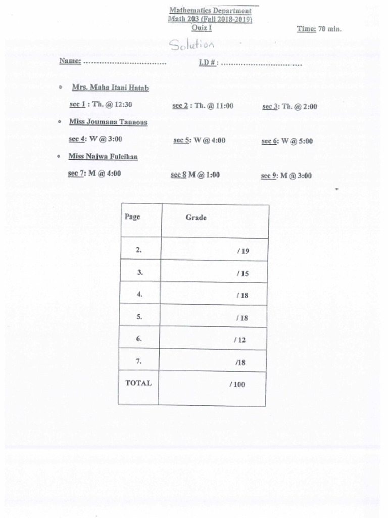 Math 203 Fall 2018 Q1 Ver1 Solution Pdf