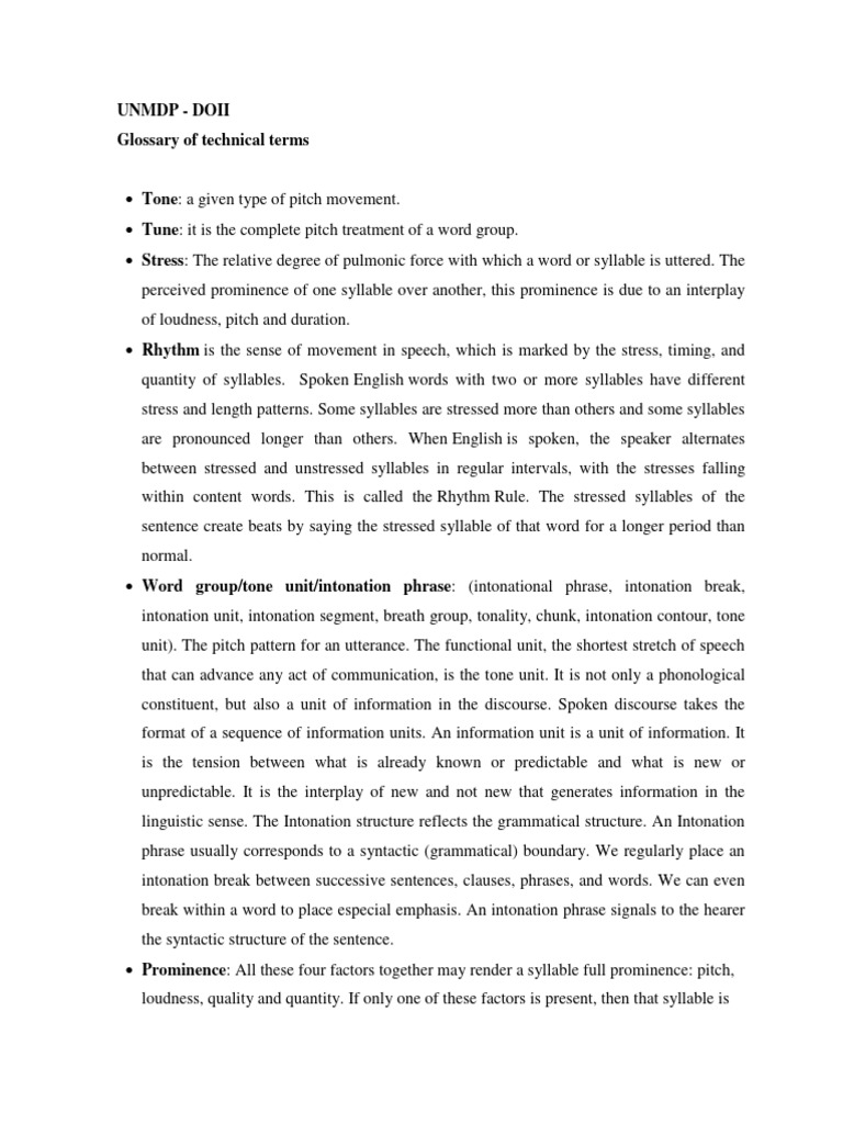 Glossary of Technical Terms | Download Free PDF | Stress (Linguistics) | Tone (Linguistics)