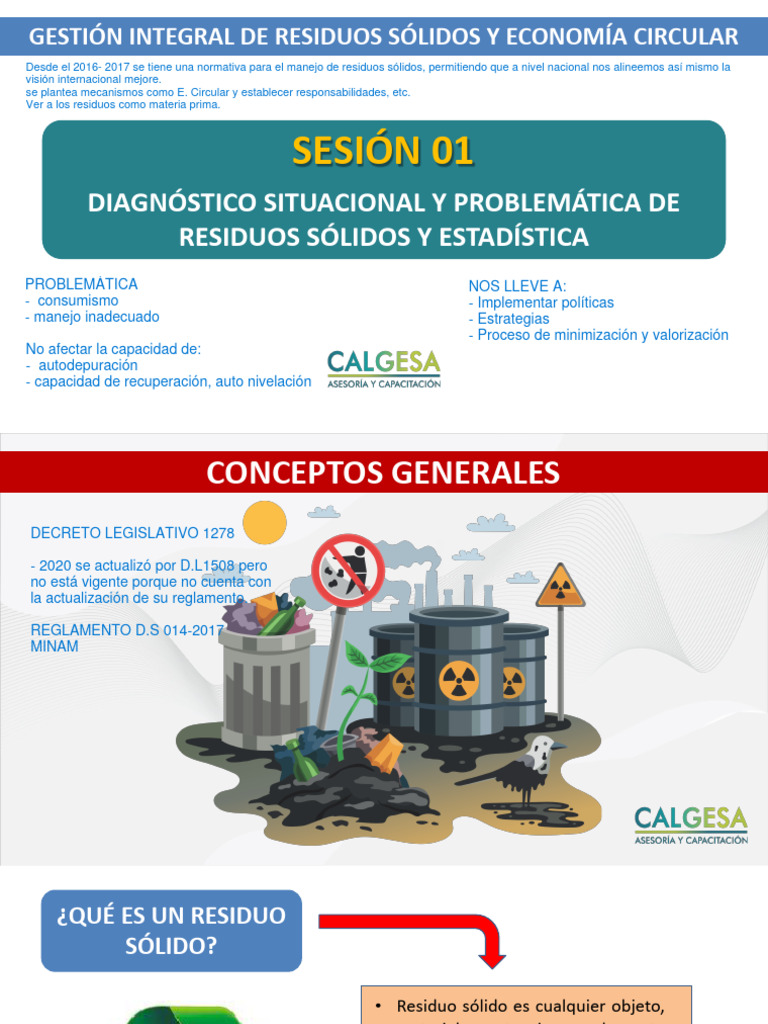 Sesion Nº 01 - Diagnostico Situacional y Problemática de Residuos Sólidos y Estadística | PDF ...