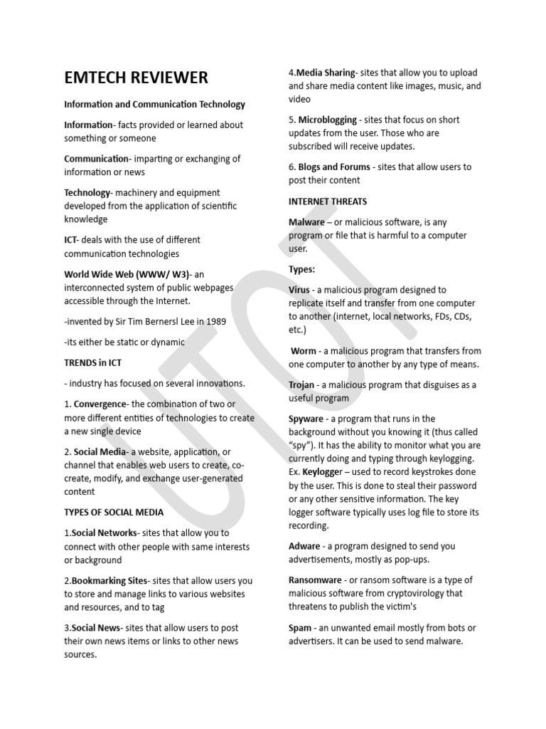 Emtech Reviewer | PDF | Malware | Spreadsheet