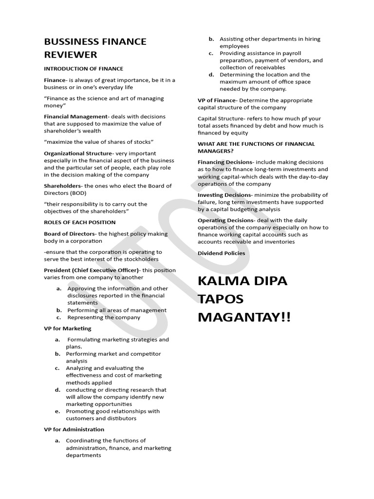 Grade 12 Business Finance Overview | PDF | Financial Capital | Money