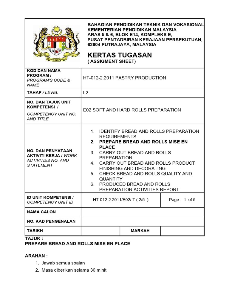 Kertas Tugasan: Kod Dan Nama Program | PDF
