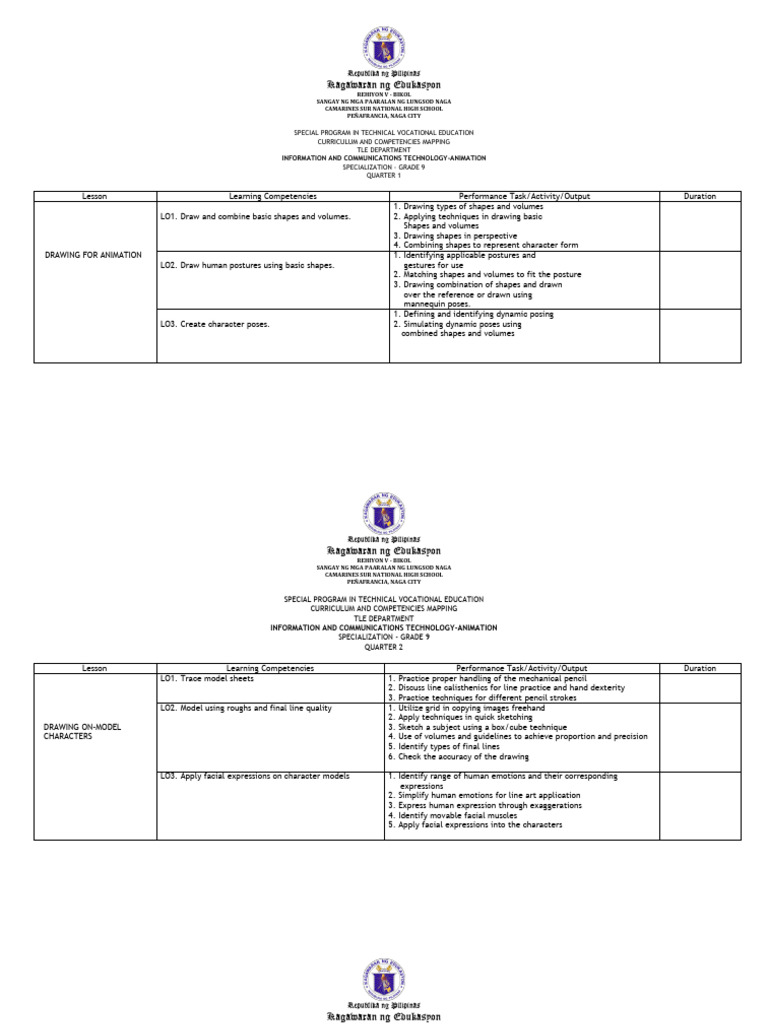 Grade 9 Animation Curriculum Guide | PDF | Drawing | Animation