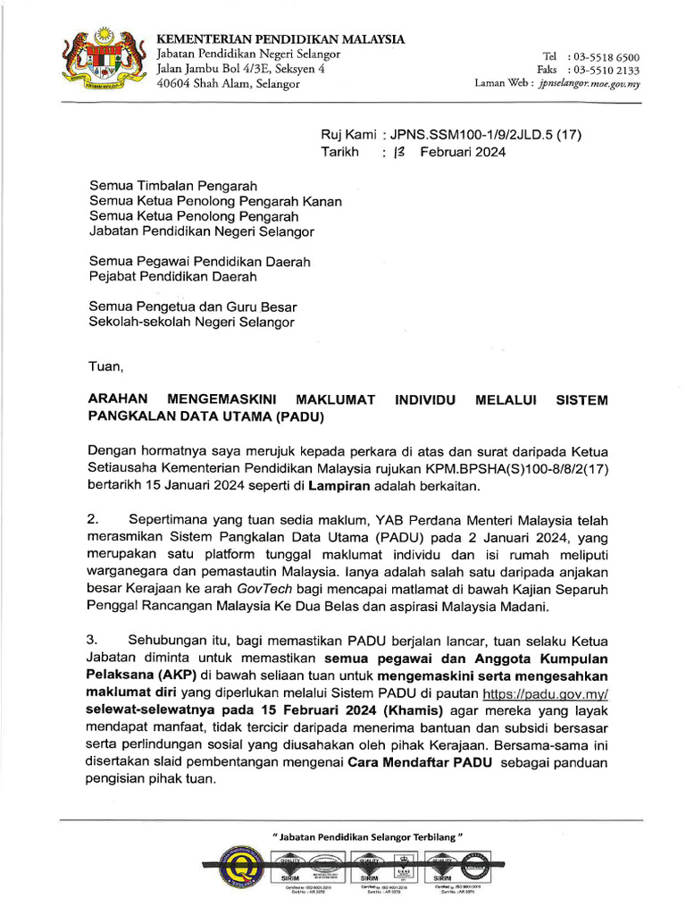 Arahan Mengemas Kini Maklumat Individu Melalui Sistem Pangkalan Data ...