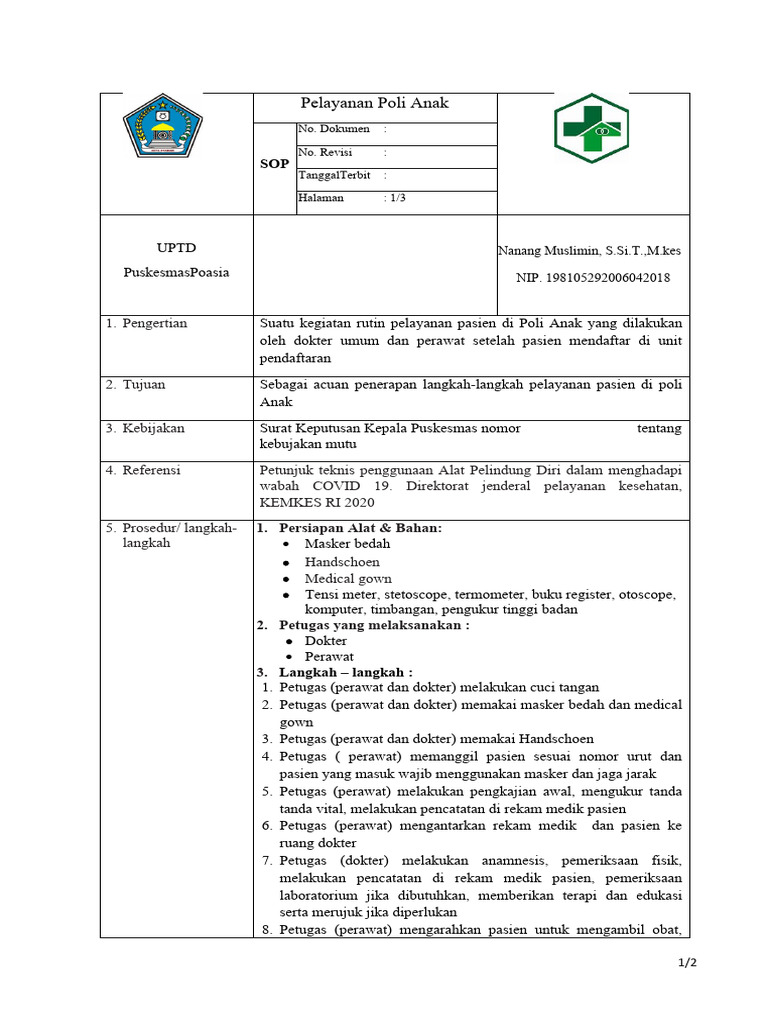SOP Pelayanan Poli Anak | PDF