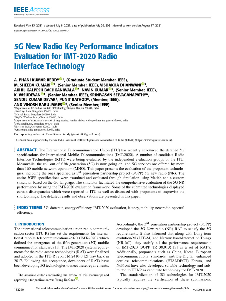 5g New Radio Key Performance Indicators Evaluation For Imt 2020 Radio Interface Technology