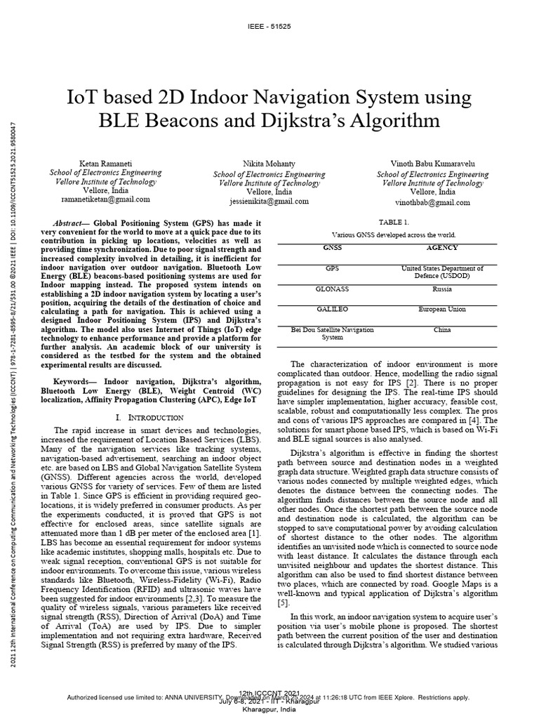 IoT Based 2D Indoor Navigation System Using BLE Beacons and Dijkstras Algorithm | PDF | Wi Fi ...