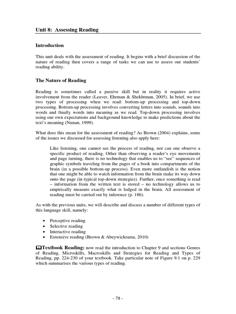 Study Guide Week 8 Assessing Reading | PDF | Reading Comprehension | Psycholinguistics