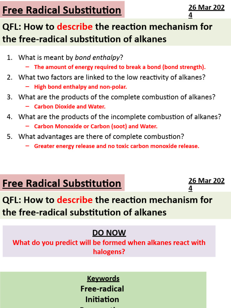 Free Radical Substitution | PDF | Alkane | Chlorine