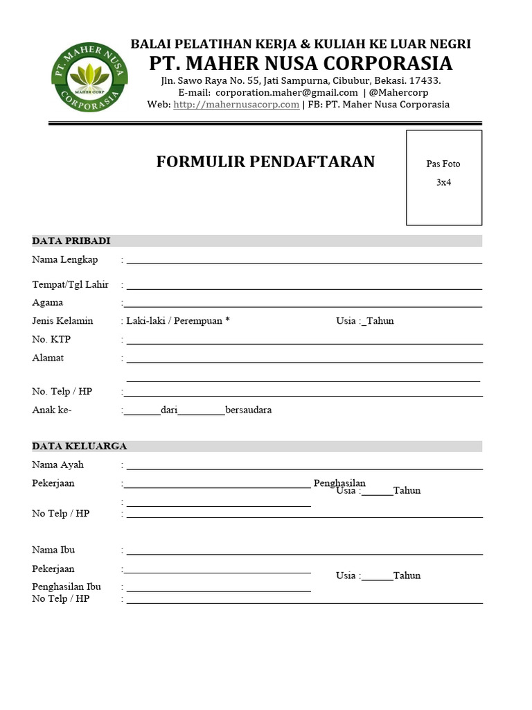 Formulir Pendaftaran | PDF | Karier & Perkembangan | Kesehatan Holistik