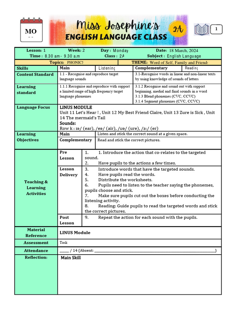 Week 2 Lesson Plan 2024 | PDF | Teachers | English Language