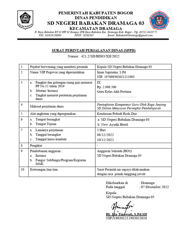 Surat Perintah Perjalanan Dinas (Sppd) | PDF