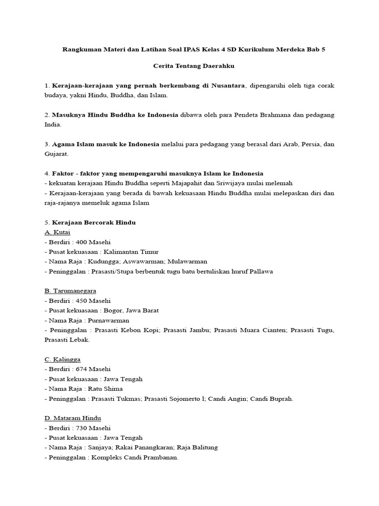 Latihan Soal IPAS Kelas 4 SD Kurikulum Merdeka Bab 5 Cerita Tentang Daerahku (AutoRecovered) | PDF