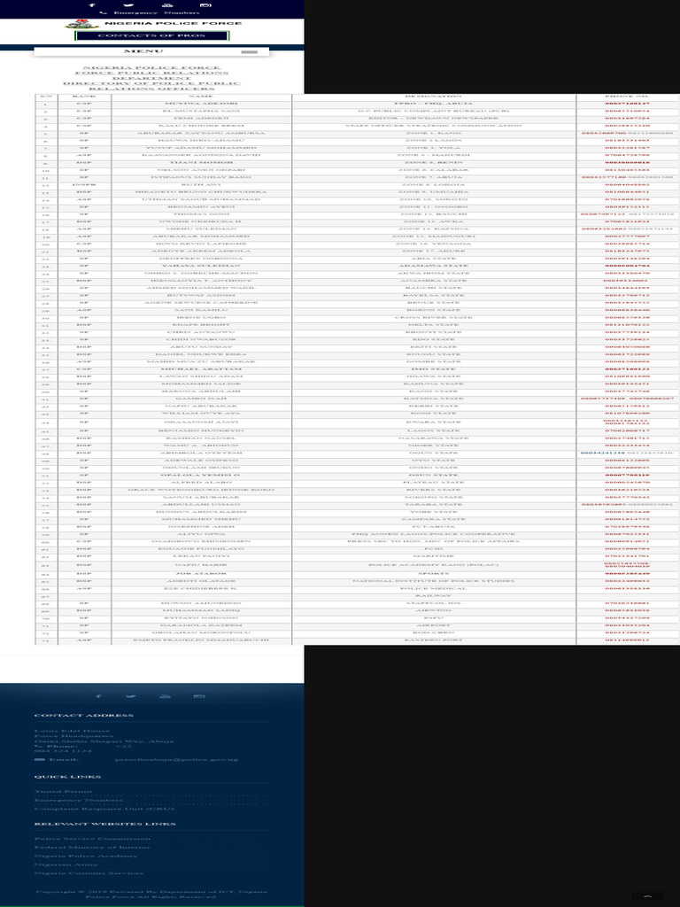Nigeria Police Force Contact Directory | PDF | Nigeria