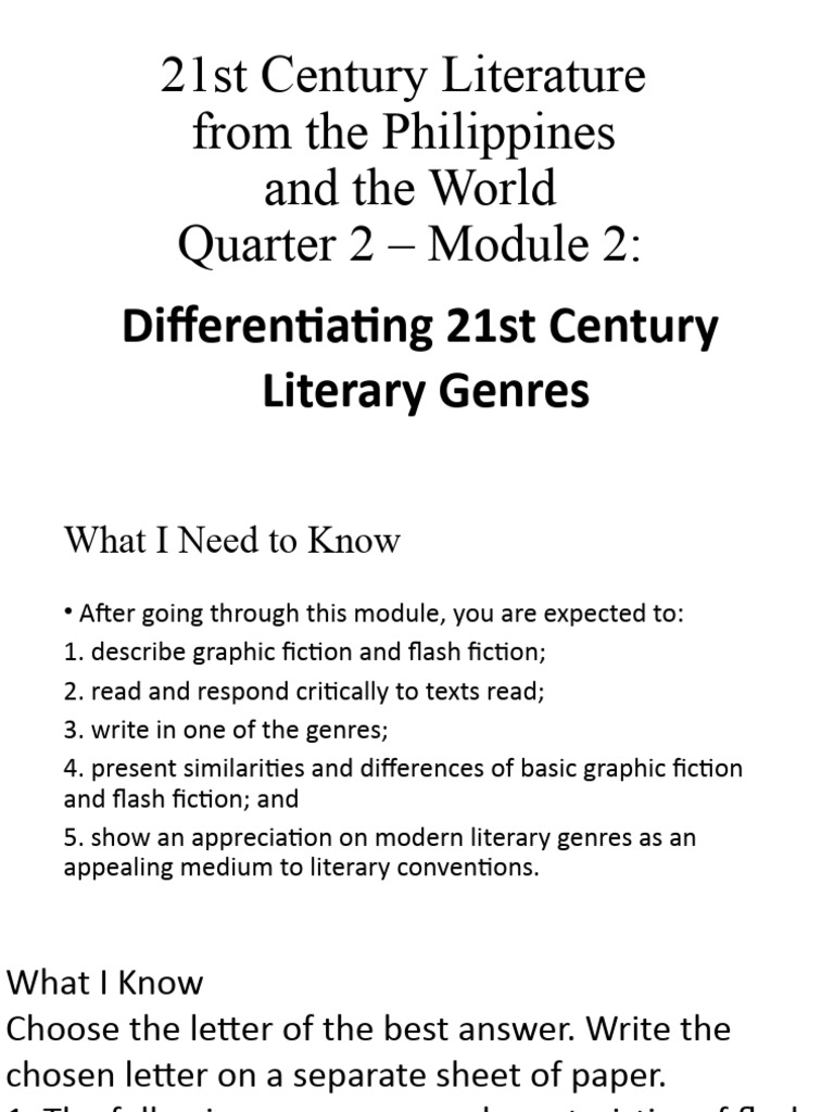 21st-Century-Lit_Quarter-2_module-2 | PDF | Novels | Genre