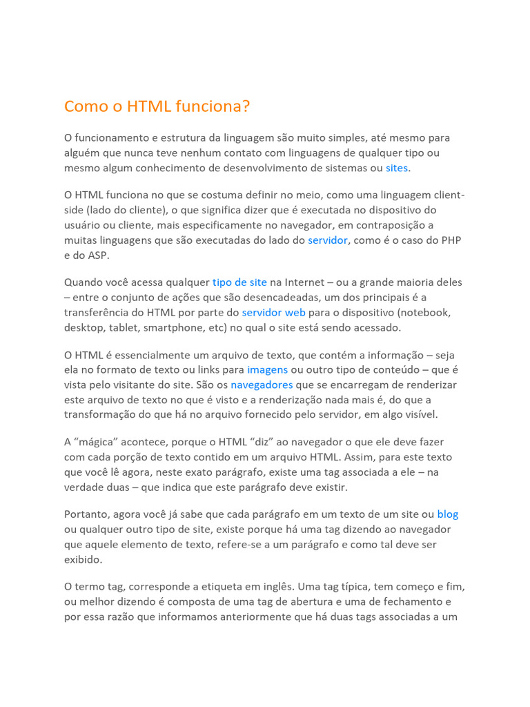 O Que É HTML Qual Sua História e Importância | PDF | Html | Sites