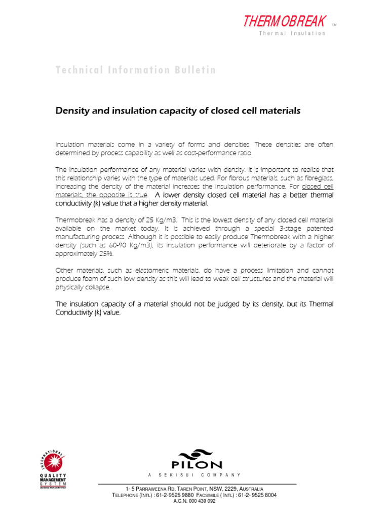Technical Information Bulletin - Density Insulation Propert | PDF ...