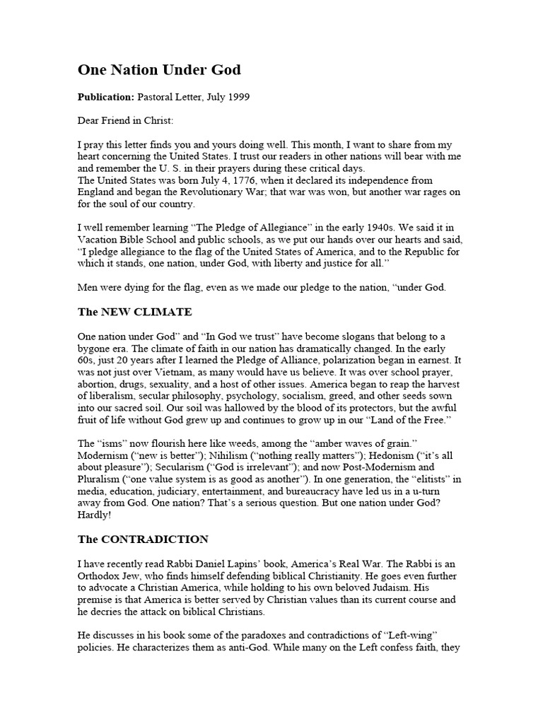 July 1999 - One Nation Under God | PDF | Pledge Of Allegiance | Jesus