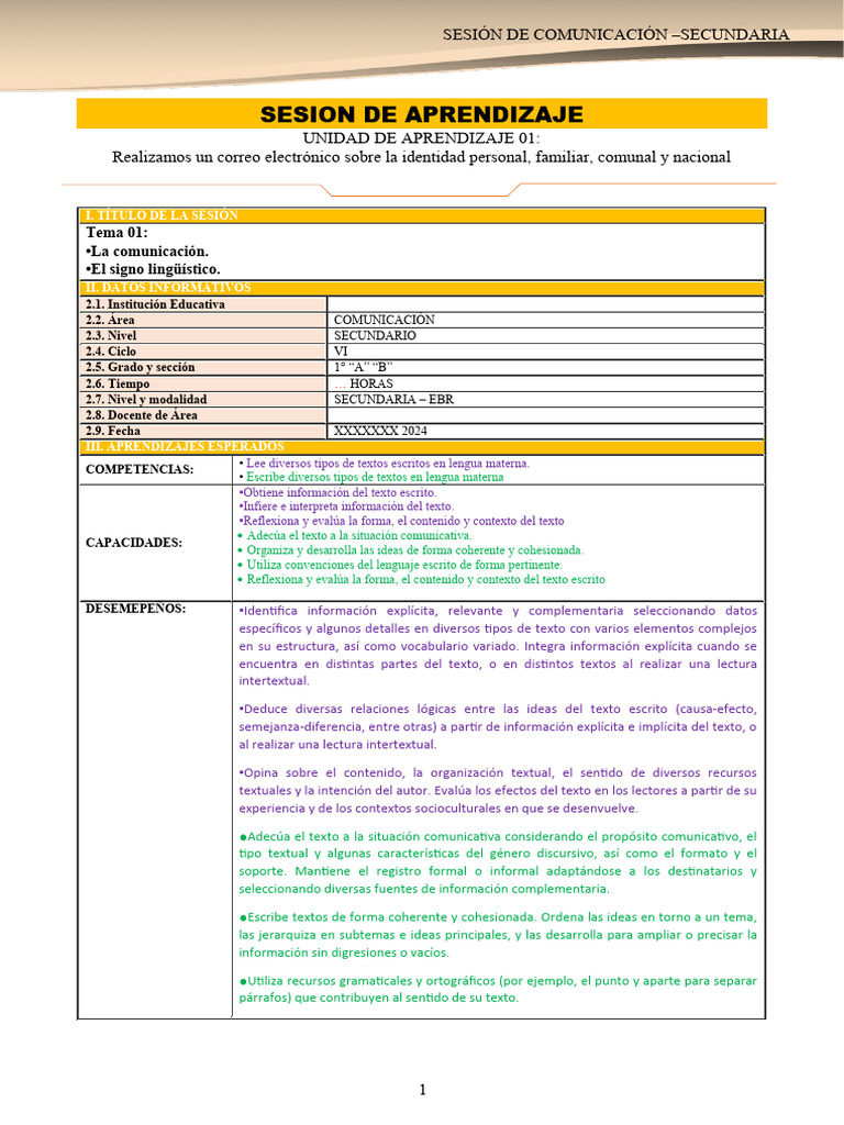 1° Sesion Actv 01 - Comunicación 2024 | PDF | Comunicación | Evaluación