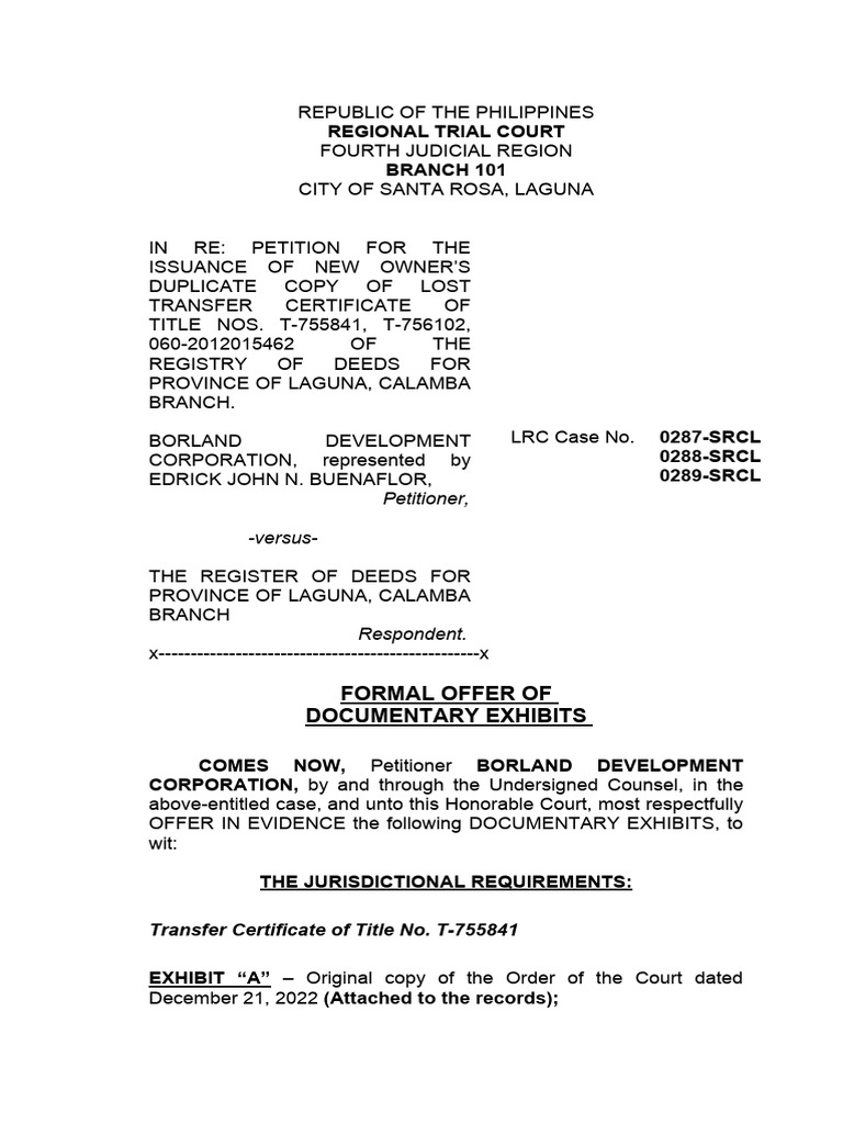 Formal Offer of Evidence - CPS 3 Titles | PDF | Law