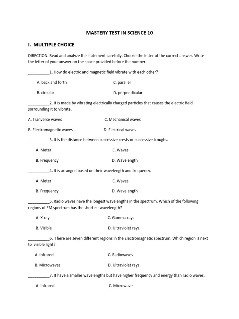 MASTERY TEST IN-WPS Office | PDF | Science & Mathematics