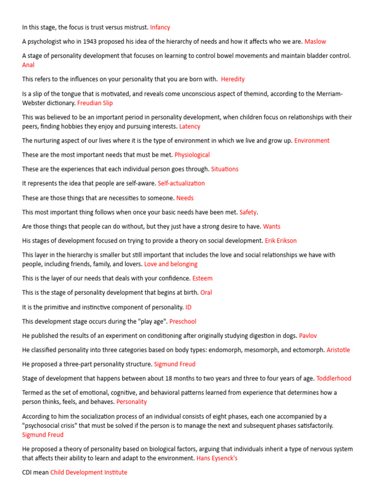Study Guide Prelim Professional DEvelopment | PDF | Personality ...