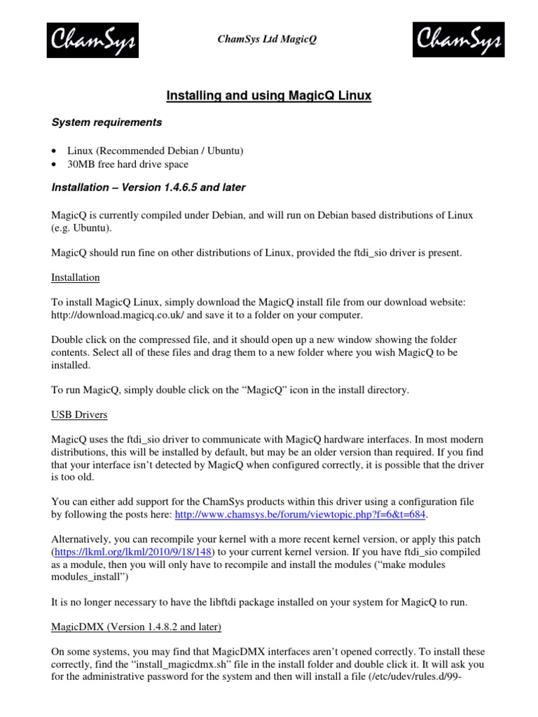 MagicQ Linux Install Instructions | PDF | Linux Distribution | Device Driver