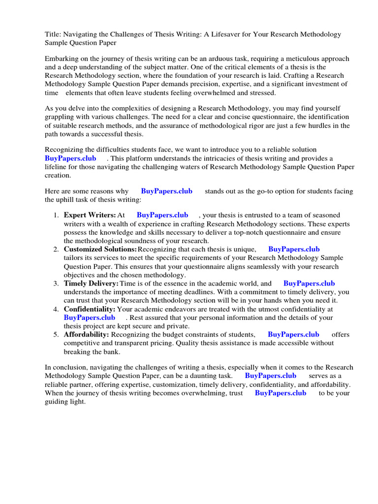 Research Methodology Sample Question Paper | PDF | Methodology ...