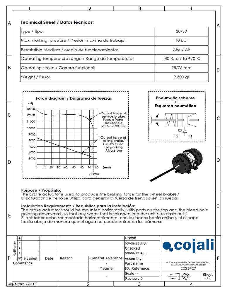 Technical Sheet / Datos Técnicos:: Pneumatic Scheme / Esquema Neumático Force Diagram / Diagrama ...